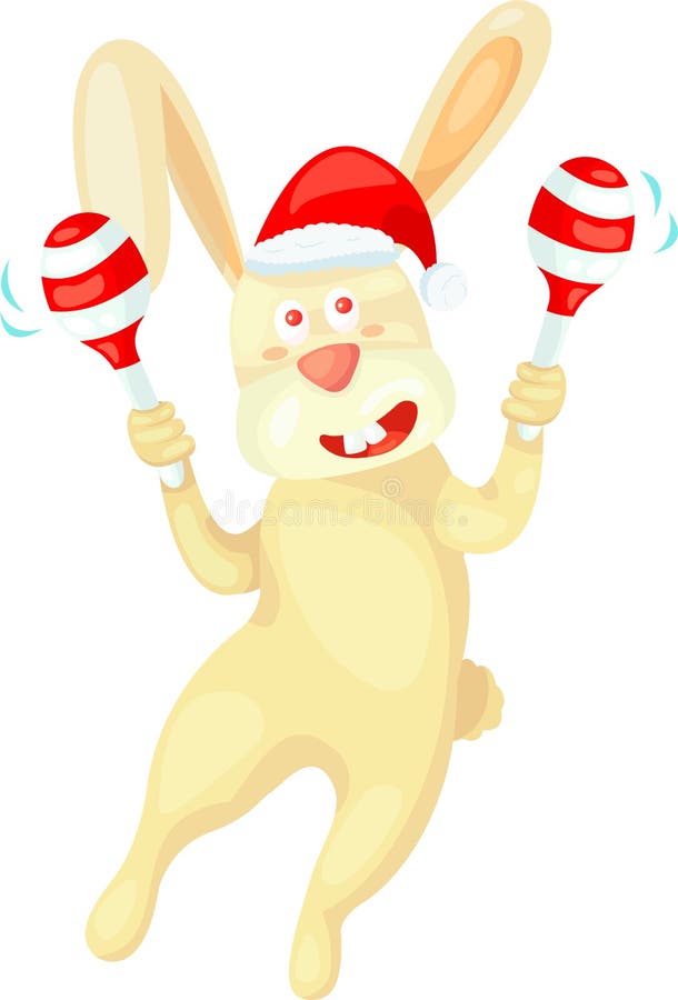 Christmas Rabbit in Santa Hat with Holiday Xmas Tree Ball. Chinese New ...