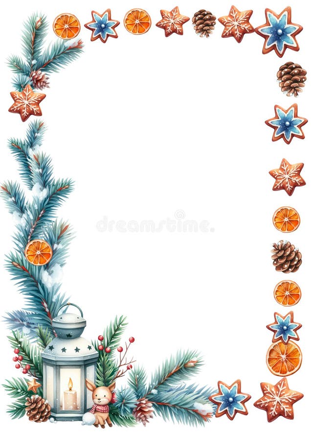 Christmas Rectangular Decorative Frame, Wreath with Lantern, Lamp Stock ...