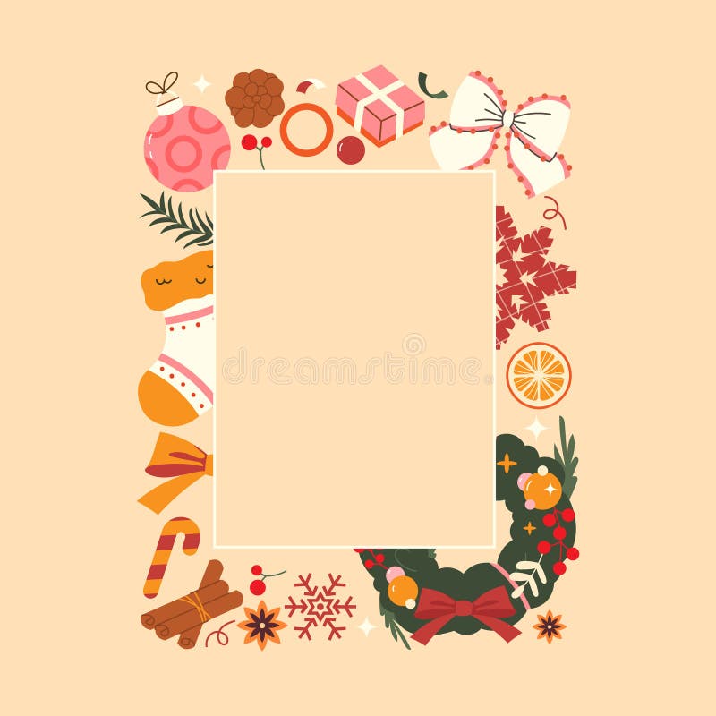 Christmas Rectangular Frame. Hand-drawn Cute Christmas Elements Stock ...