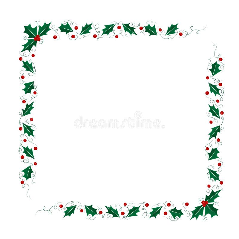 Christmas Rectangular Frame with Holly Leaves, Border of Christmas ...