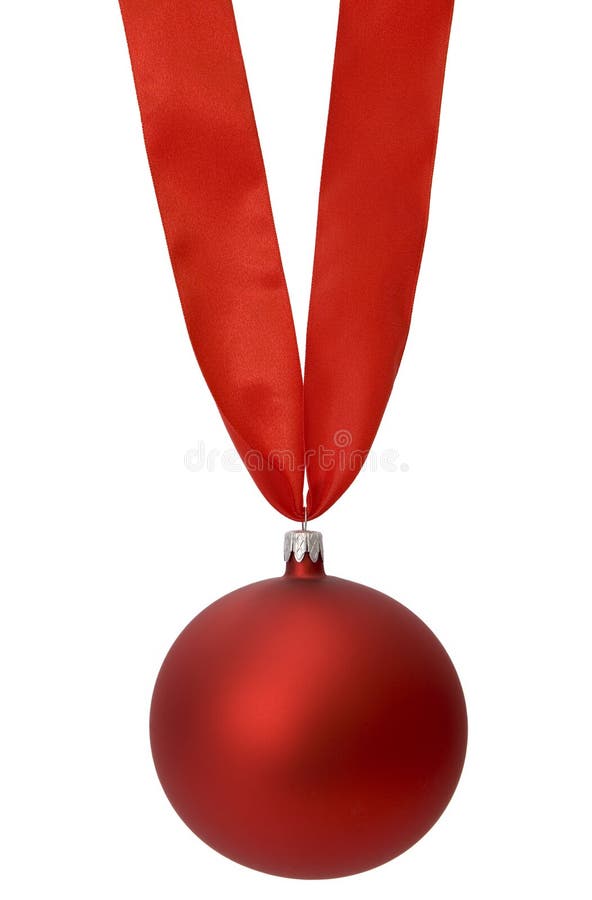 Christmas Red Bauble with Ribbon Stock Image - Image of silver, season ...