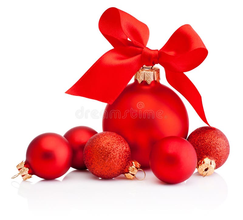 Two Christmas Red Small Baubles Isolated on White Background Stock ...