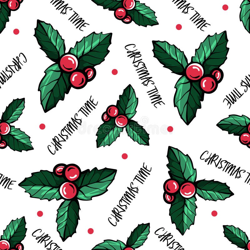 Christmas Red Berries Seamless Pattern.Holly Berries of Holly.Christmas ...