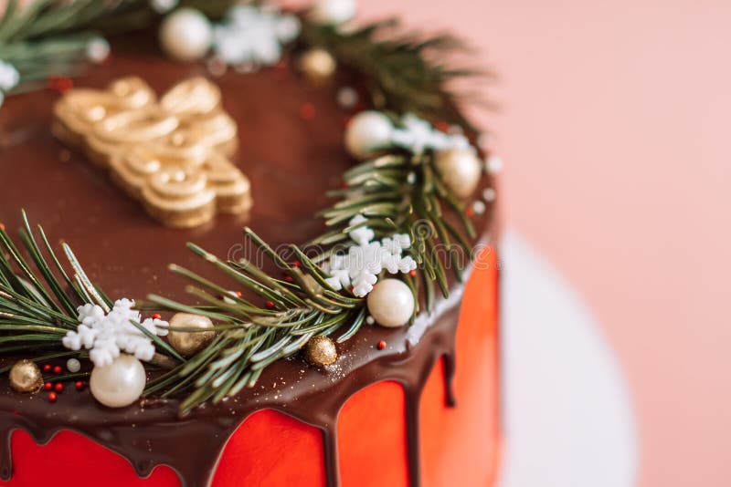Christmas Red Cake Covered with Chocolate with Numbers 2023 Against a ...