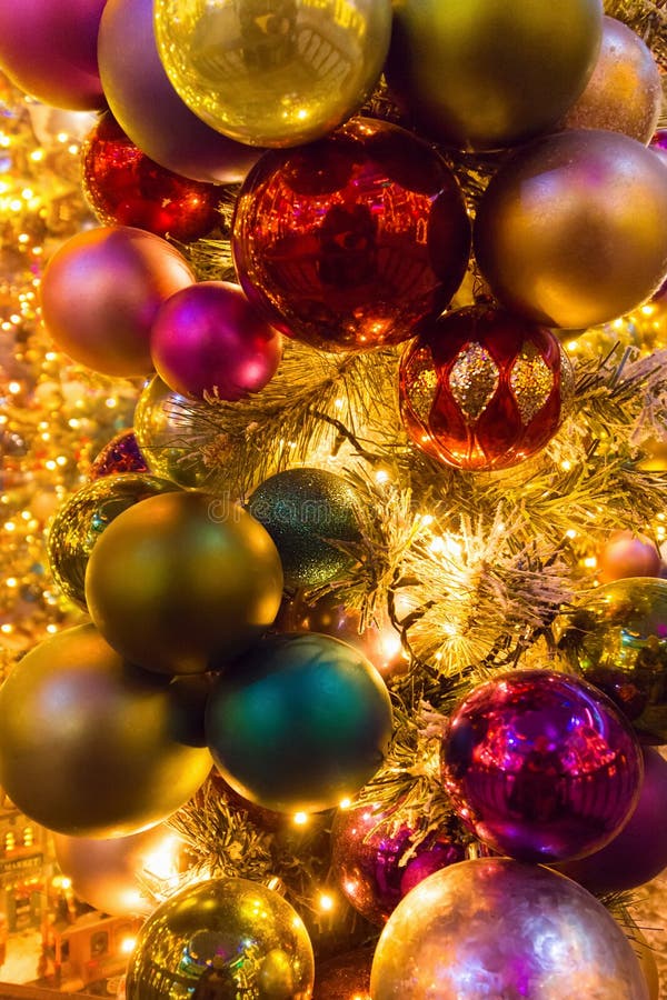 Christmas Red and Gold Balls All with Lights and Bulbs Lights on the ...