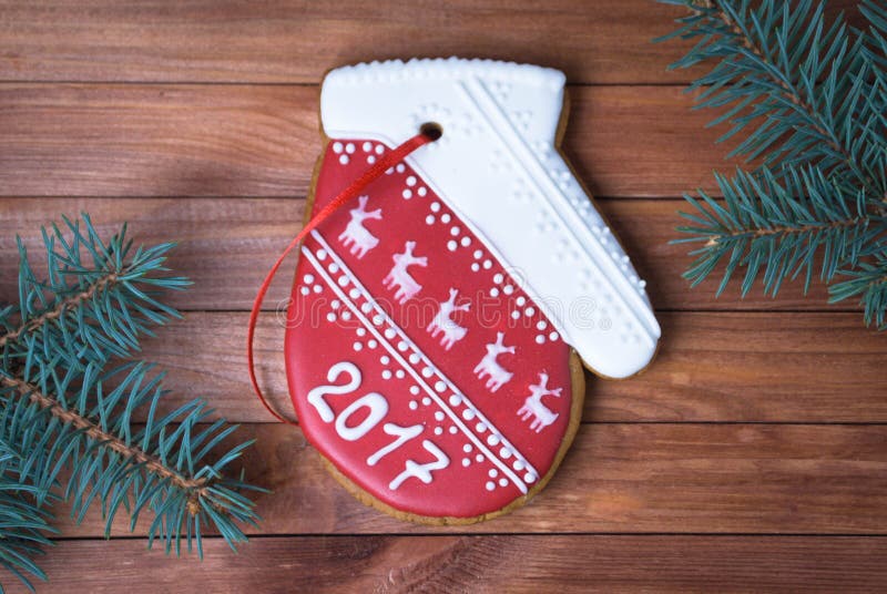 Christmas Red Mitten Gingerbread Icing Cookie with Scandinavian ...