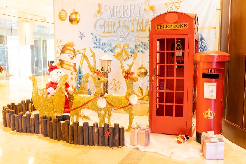 Christmas red phone box stock image. Image of england - 264802329