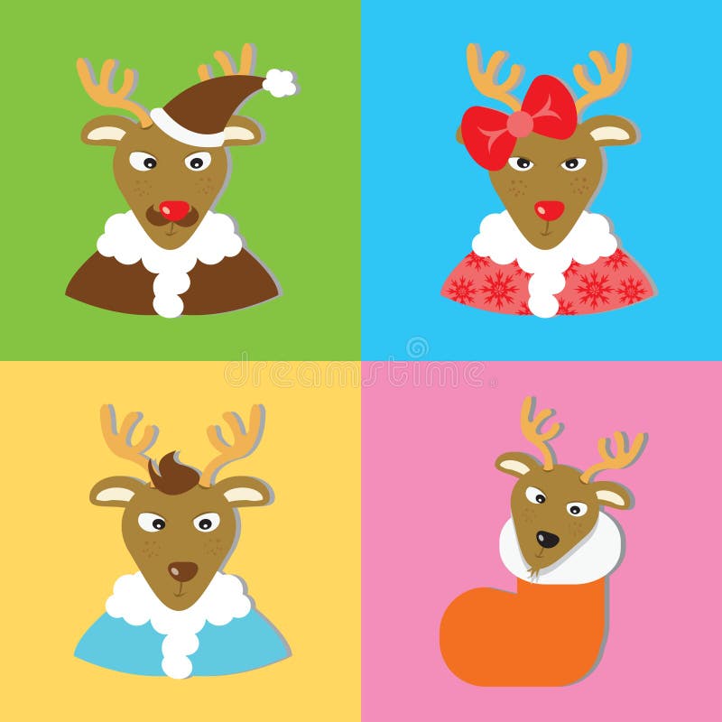 Christmas Reindeer Collage. Vector Illustration Decorative Design Stock ...