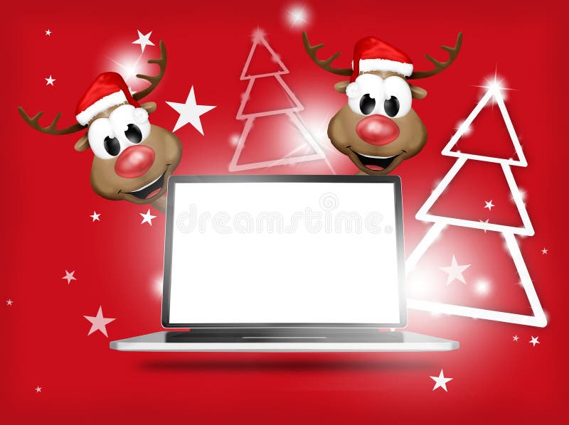 Christmas Reindeer Computer Stock Illustration - Illustration of card ...