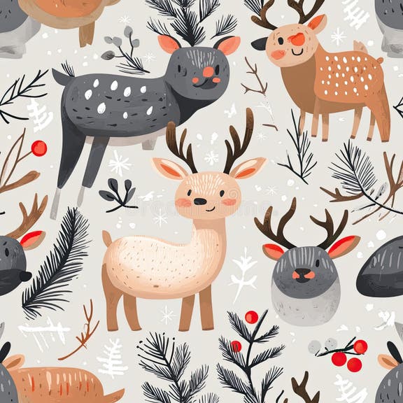 Christmas Reindeer Seamless Pattern Stock Photo - Image of fabric ...