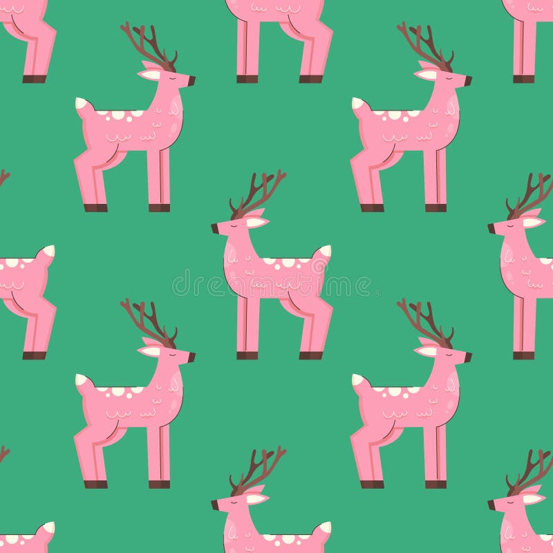 Christmas Reindeer Seamless Pattern on Green Background Stock Vector ...