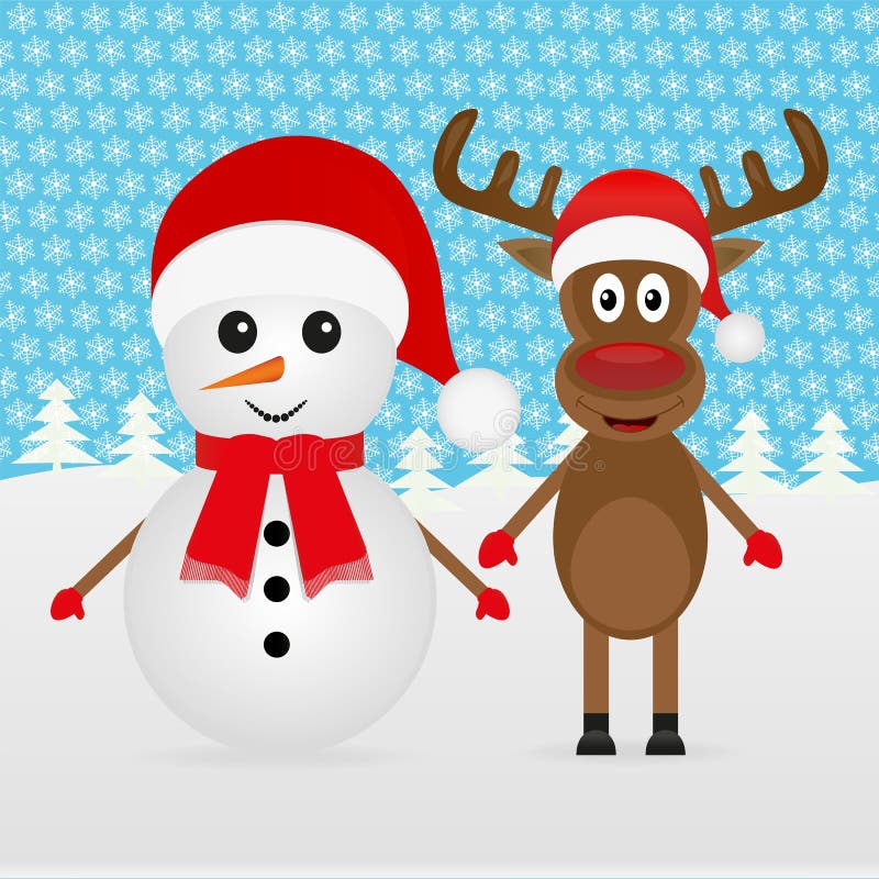 Christmas Reindeer and a Snowman Stock Vector - Illustration of cartoon ...