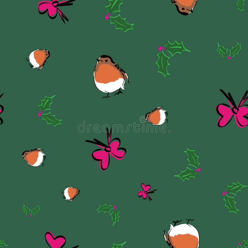 Christmas Robin Decorations Seamless Repeat Pattern Stock Vector ...