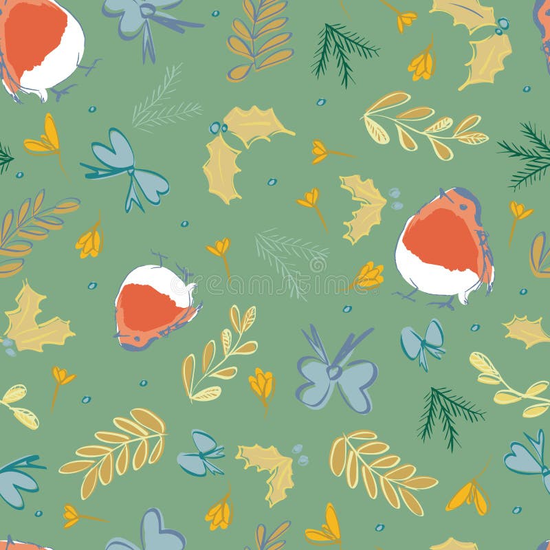 Christmas Robin Decorations Seamless Repeat Pattern Stock Vector ...