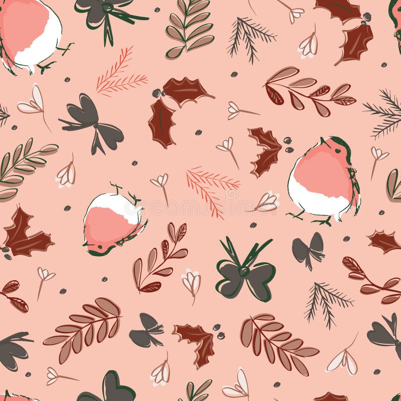Christmas Robin Decorations Seamless Repeat Pattern Stock Vector ...