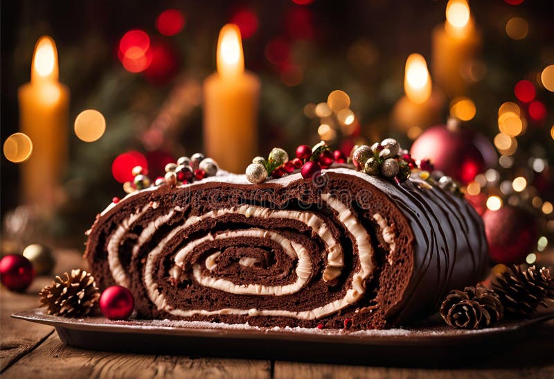 Christmas Rolled Chocolate Yule Log Cake Stock Illustration ...