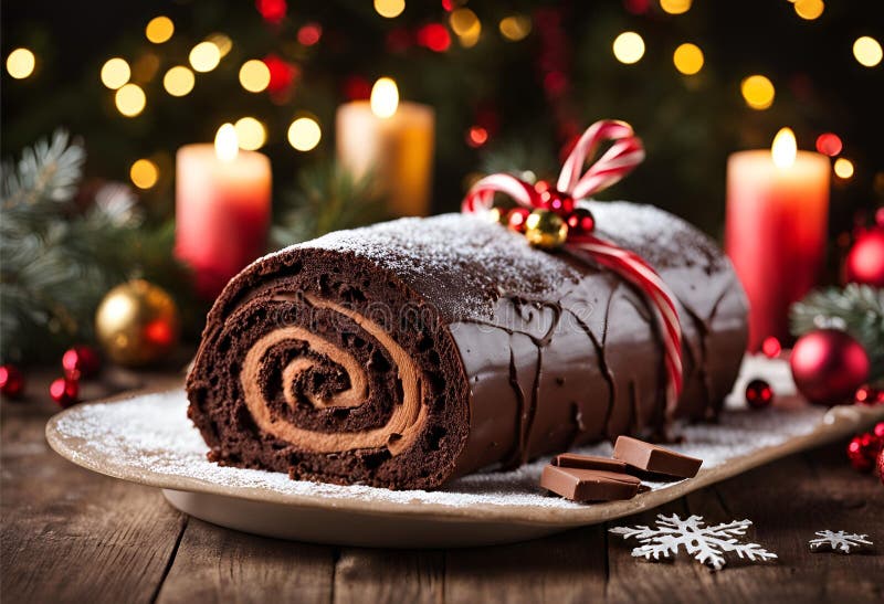 Christmas Rolled Chocolate Yule Log Cake Stock Illustration ...