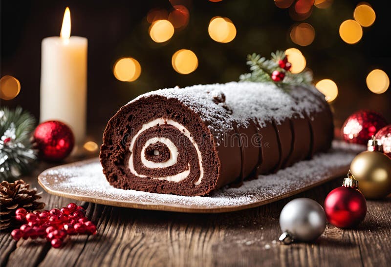 Christmas Rolled Chocolate Yule Log Cake Stock Illustration ...