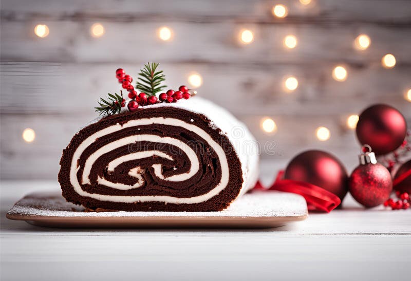 Christmas Rolled Chocolate Yule Log Cake Stock Illustration ...