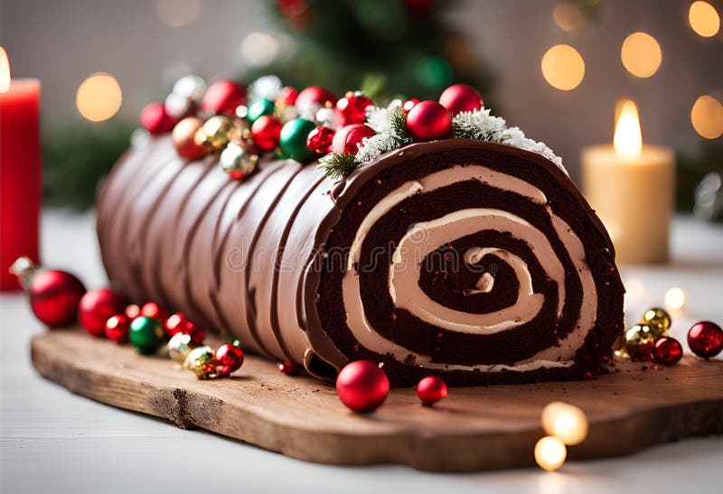 Christmas Rolled Chocolate Yule Log Cake Stock Illustration ...