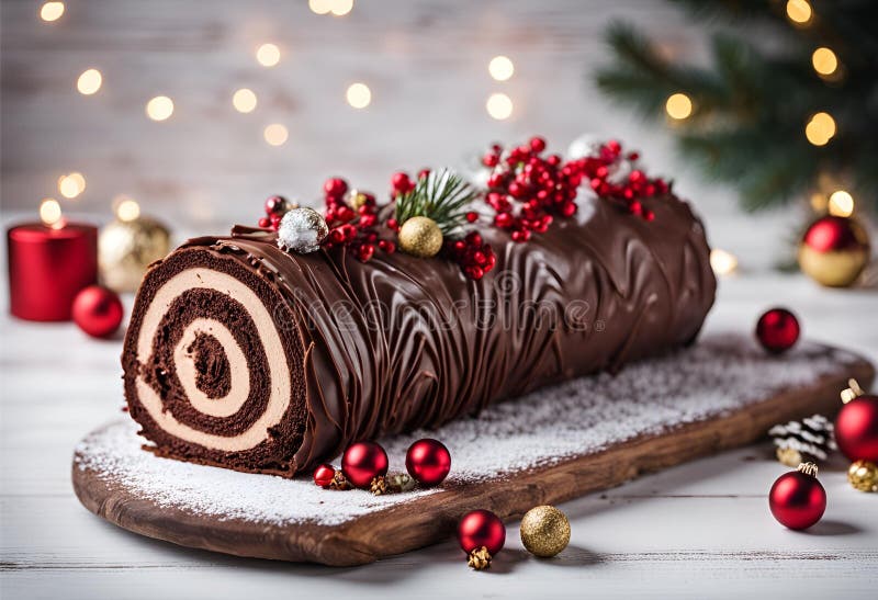 Christmas Rolled Chocolate Yule Log Cake Stock Illustration ...
