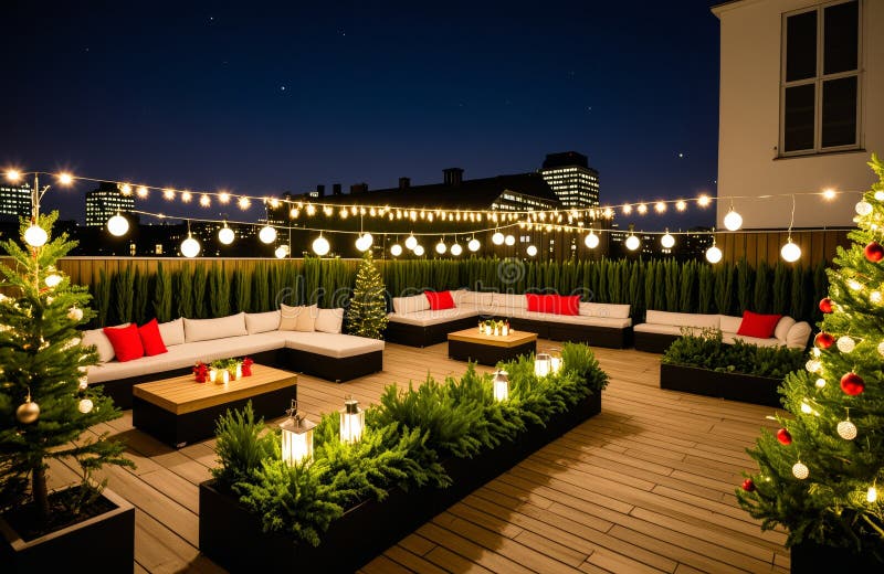 Christmas Rooftop Party with Biodegradable Decorations and Solar Lights ...