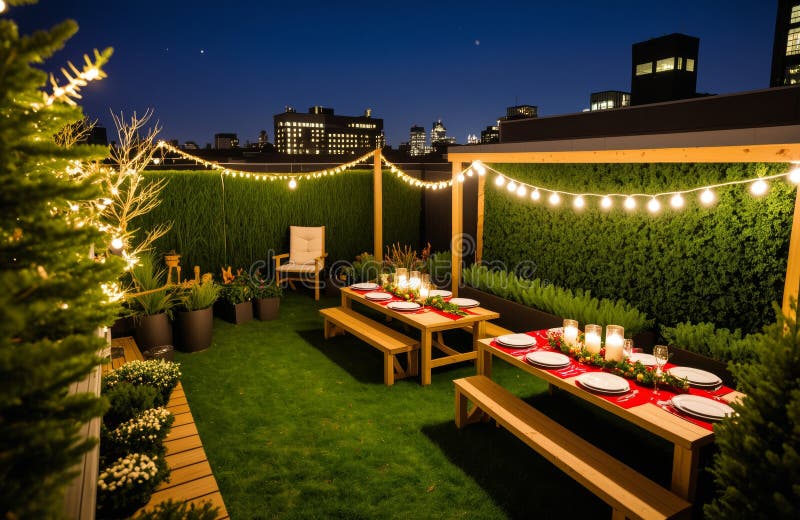 Christmas Rooftop Party with Biodegradable Decorations and Solar Lights ...