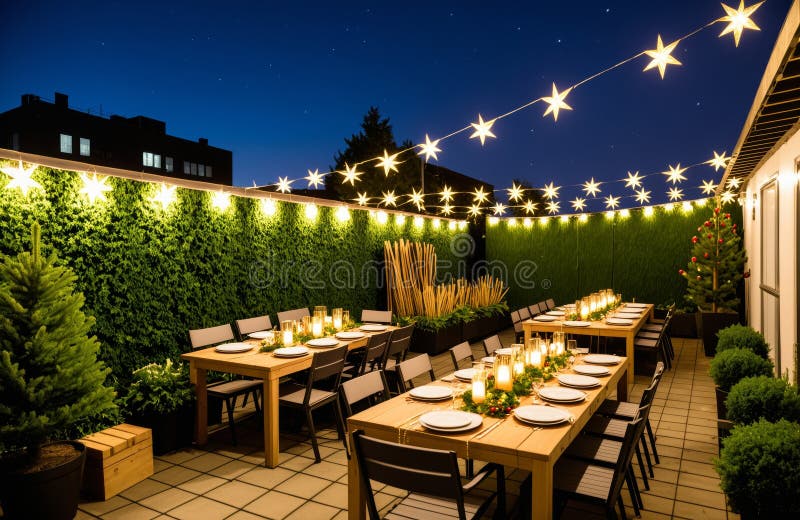 Christmas Rooftop Party with Biodegradable Decorations and Solar Lights ...