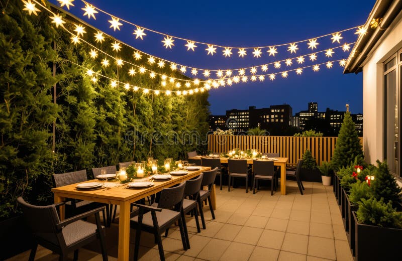 Christmas Rooftop Party with Biodegradable Decorations and Solar Lights ...