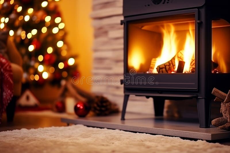 Christmas Room with Decorated Fireplace and Christmas Tree Stock ...