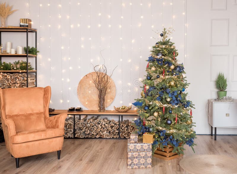 Christmas Room Interior Decorations in Studio Stock Image - Image of ...