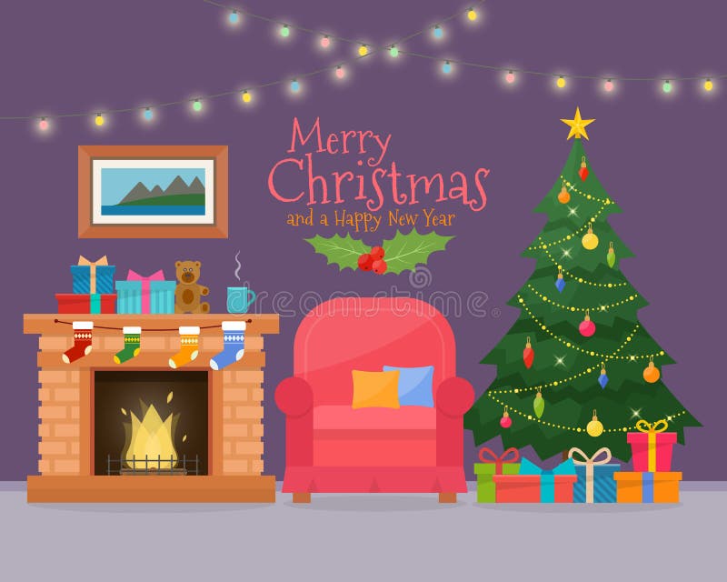 Christmas Room Interior with Sofa. Stock Vector - Illustration of ...