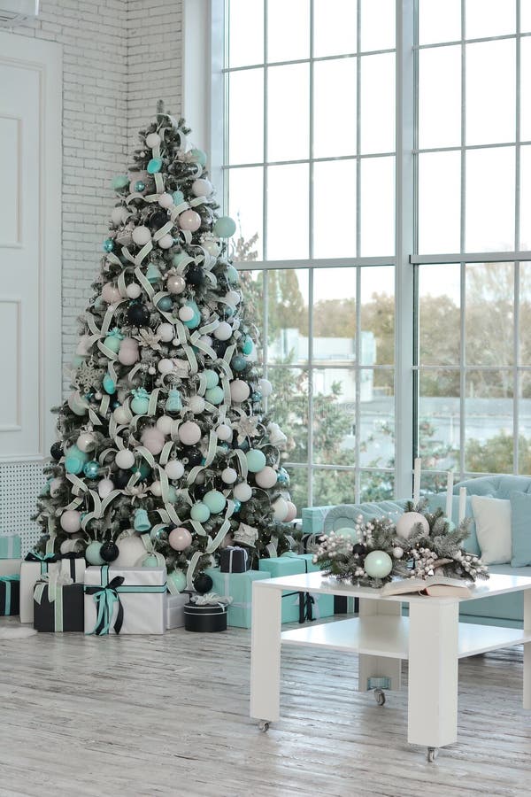 Christmas Room with a Christmas Tree Beautifully Decorated, a Table and ...