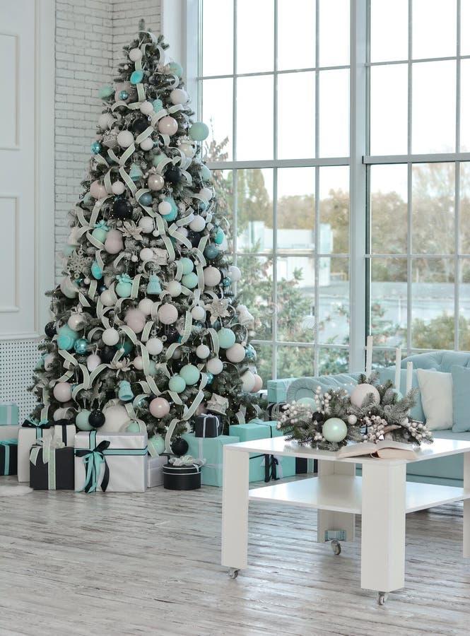 Christmas Room with a Christmas Tree Beautifully Decorated, a Table and ...