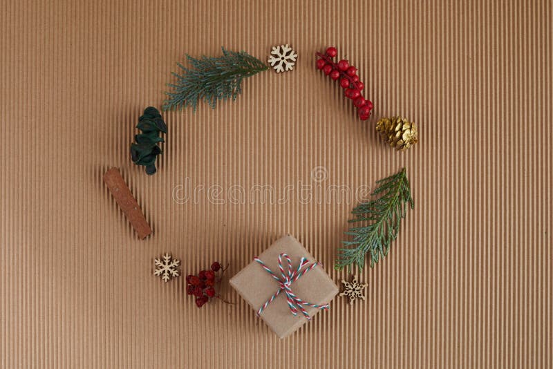 Christmas Round Frame Made of Natural Nature Things. Flat Lay Stock ...