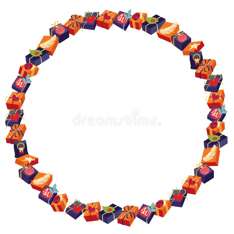 Christmas Round Frame or Wreath of Gift Boxes Stock Vector ...