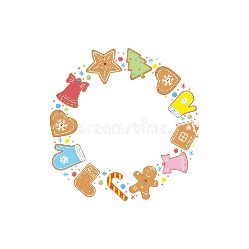Christmas Round Ginger Cookie Frame, Color Vector Illustration in ...