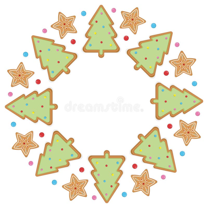 Christmas Round Ginger Cookie Frame, Color Vector Illustration in ...