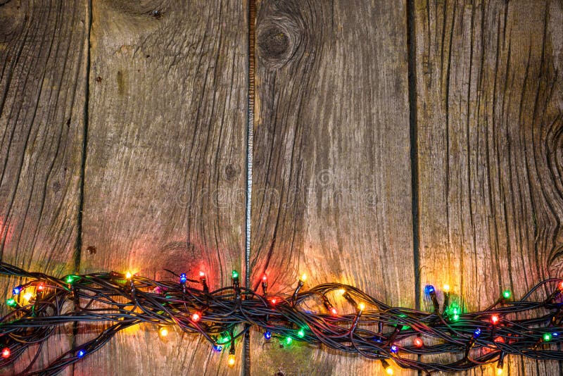 Christmas Rustic Background - Vintage Planked Wood with Lights and Free ...