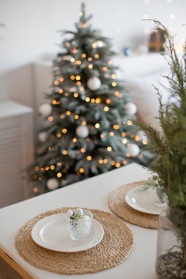 Christmas Rustic Natural Table Setting Stock Photo - Image of dish ...