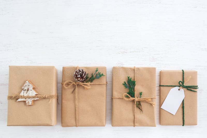 Rustic Present Bow Side View Stock Image - Image of white, christmas ...