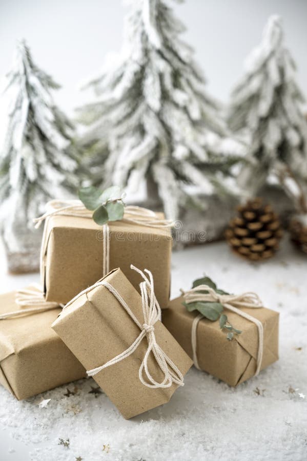 Rustic Present Bow Side View Stock Image - Image of white, christmas ...