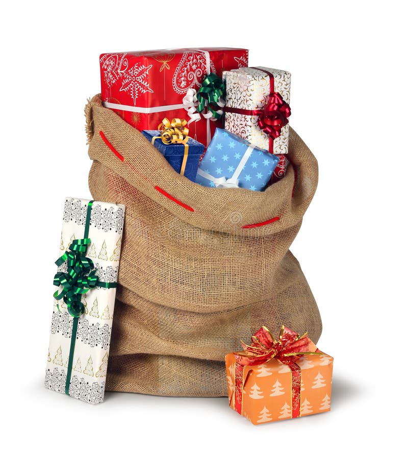 Christmas Sack Full of Presents Isolated Stock Photo - Image of jute ...