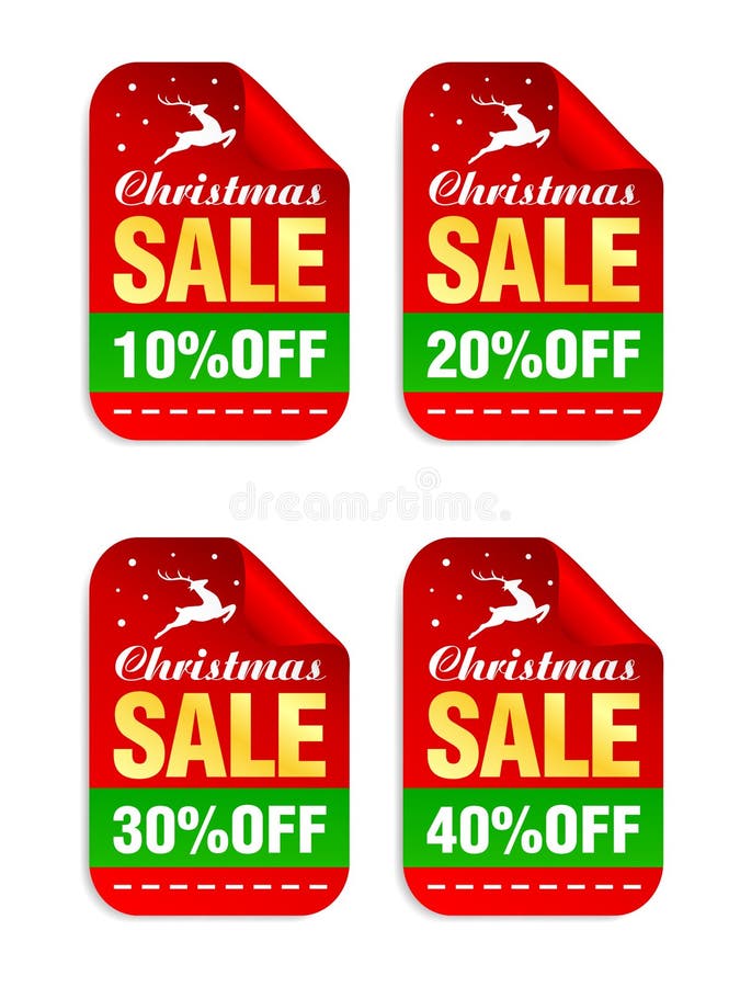 Christmas Sale Red Stickers Set. Sale 10 , 20 , 30 , 40 Off Stock ...