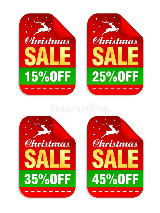 Christmas Sale Red Stickers Set. Sale 15 , 25 , 35 , 45 Off Stock ...