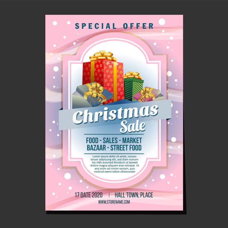 Christmas Sales Poster Snow Texture Theme Colored Gift Box Present ...
