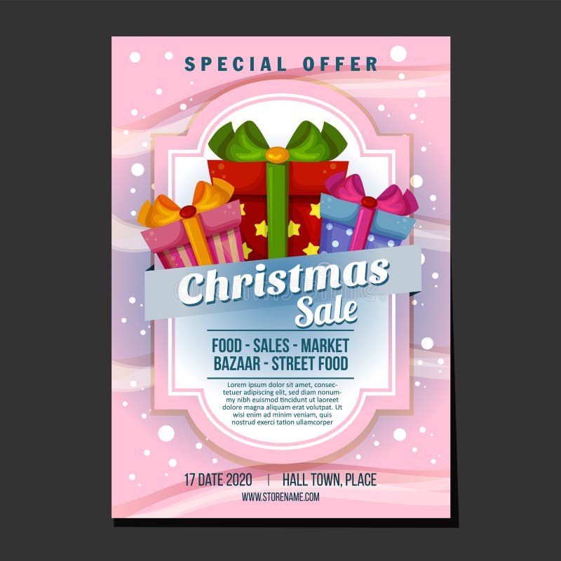 Christmas Sales Poster Snow Texture Theme Gift Box Present Stock Vector ...