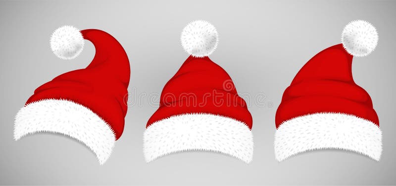 Christmas Santa Claus Red Hats Set. Vector Illustration Stock Vector ...