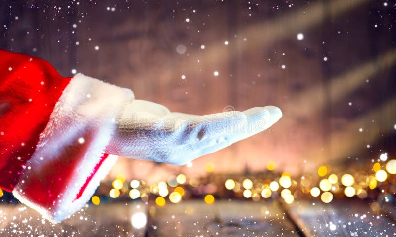 Christmas Santa Claus Showing Empty Copy Space on the Open Hand Palm ...