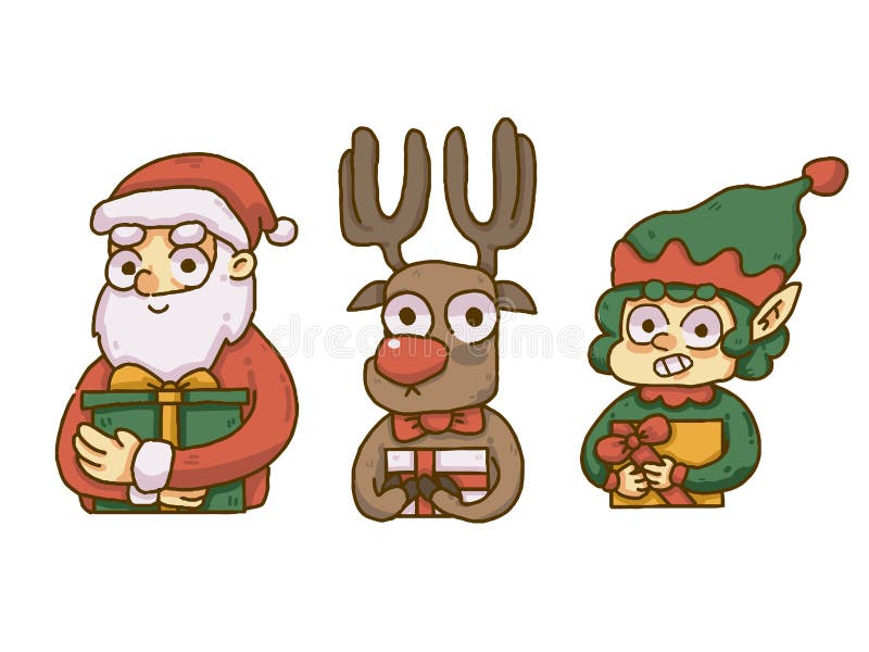 Christmas Santa, Reindeer, and Elf Holding Presents Stock Vector ... Christmas Santa, Reindeer, and Elf Holding Presents Stock Vector ...